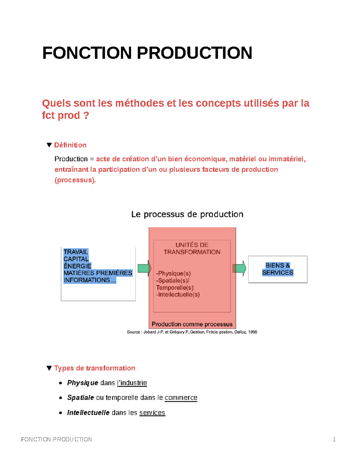 Fonction Production - Notes de cours - FONCTION PRODUCTION Quels sont ...