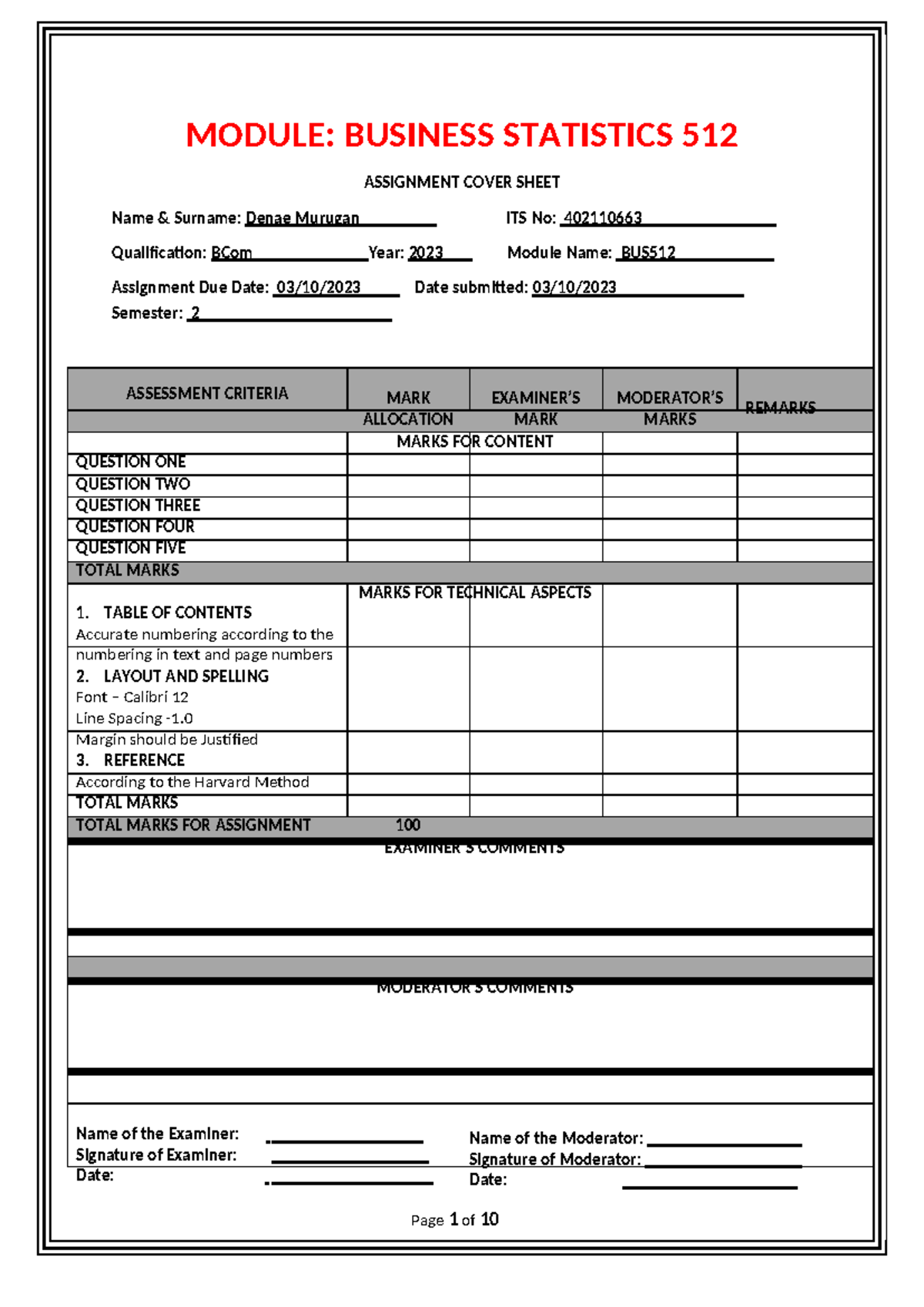 Statistics 512 Assignment - MODULE: BUSINESS STATISTICS 512 ASSIGNMENT ...