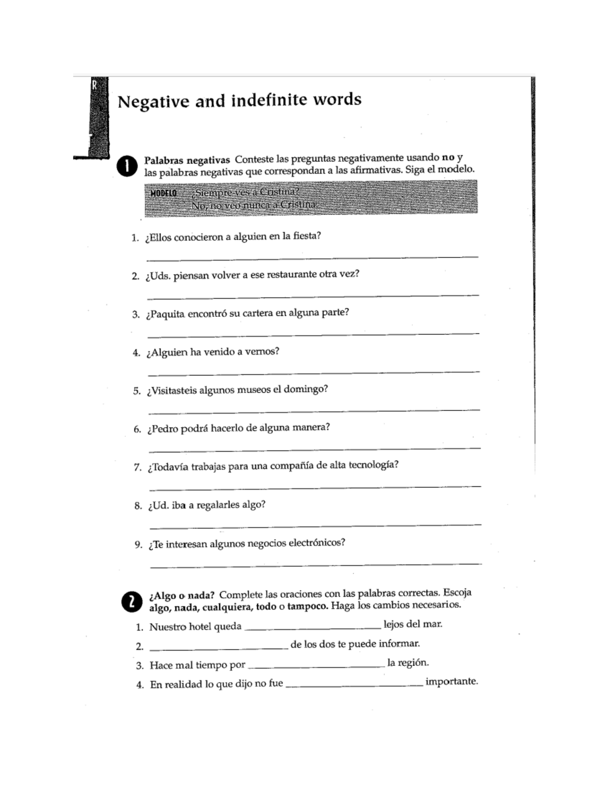 Worksheet - 1 Negative expressions and indefinite words - R Negative ...