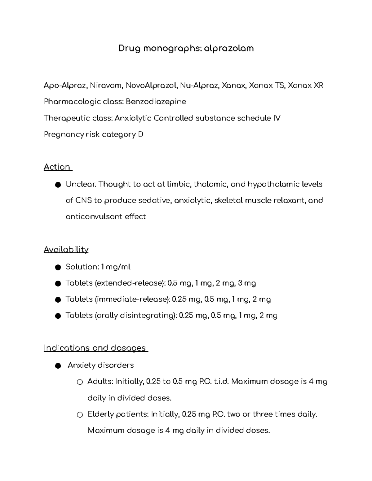 Drug monographs alprazolam - Drug monographs: alprazolam Apo-Alpraz ...