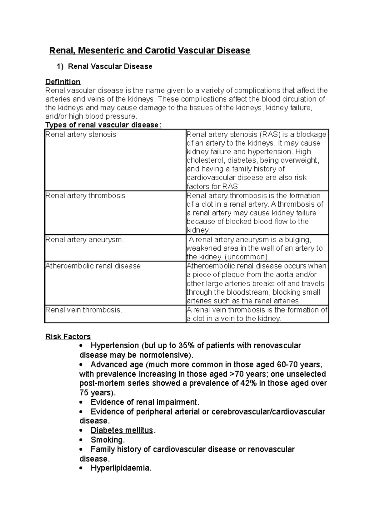 Vd - n/a - Renal, Mesenteric and Carotid Vascular Disease Renal ...