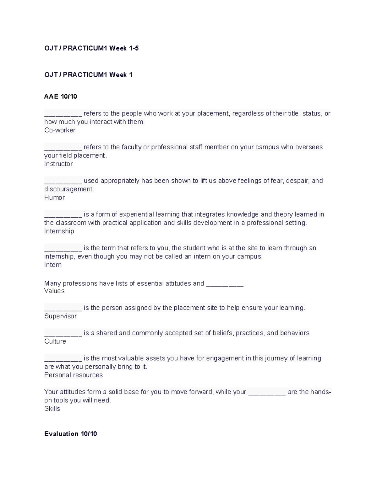 OJT Practicum 1 Week 1-5 - OJT / PRACTICUM1 Week 1- OJT / PRACTICUM1 ...