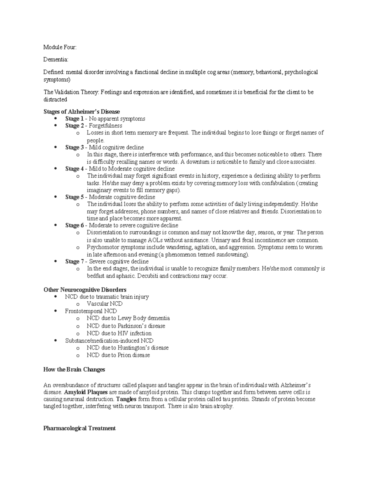 MH exam 2 study reference - Module Four: Dementia: Defined: mental ...