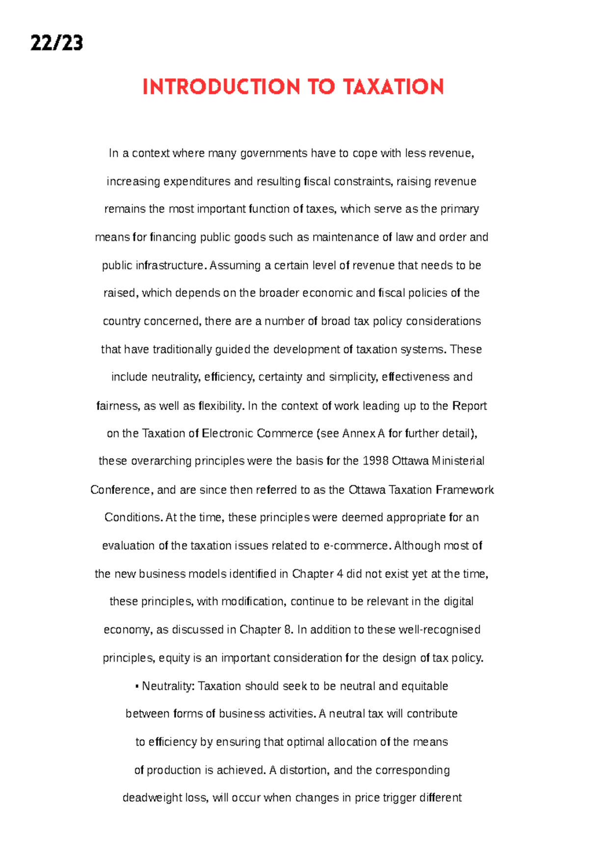 Introduction to Taxation - 22/ Introduction to Taxation In a context ...