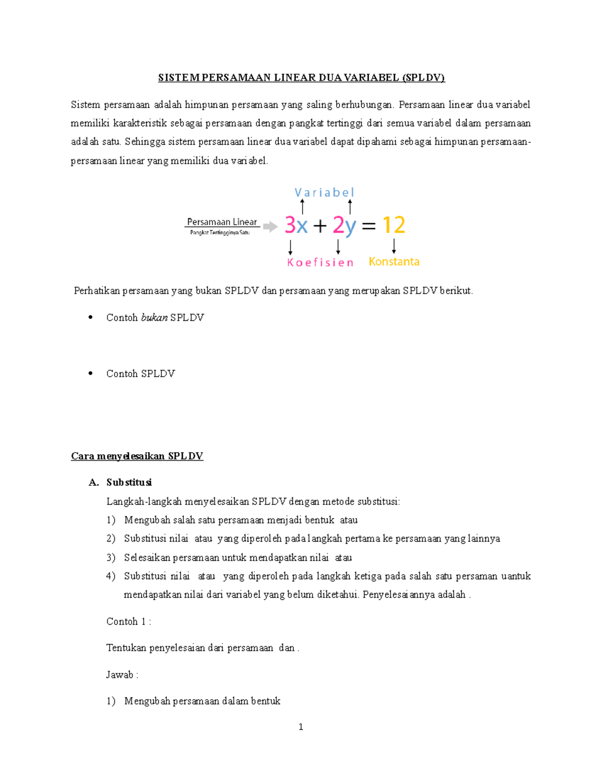 Sistem Persamaan Linear Dua Variabel ( SPLDV) - SISTEM PERSAMAAN LINEAR ...