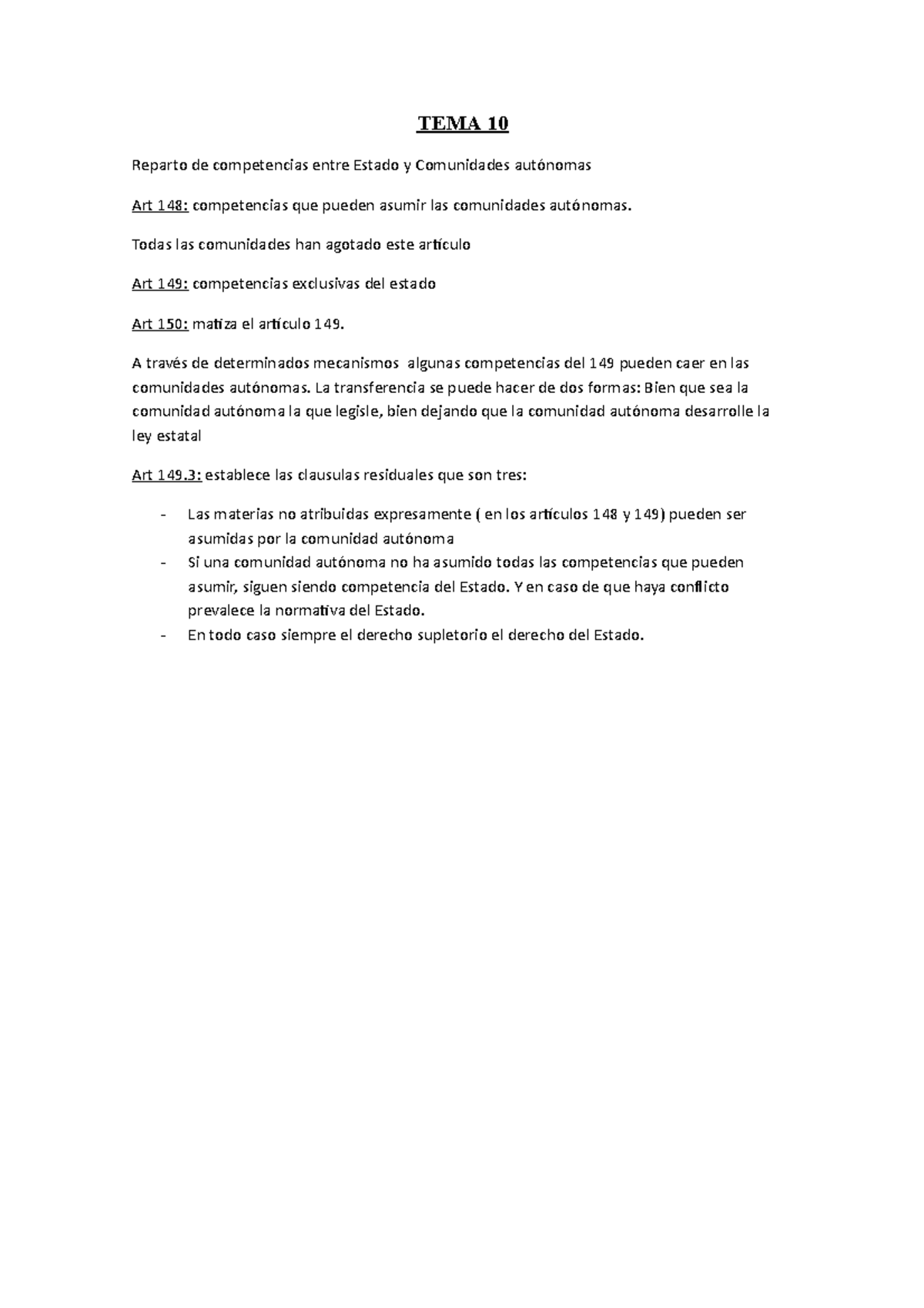 TEMA 10 consti - Tema 10 - TEMA 10 Reparto de competencias entre Estado y Comunidades autónomas ...