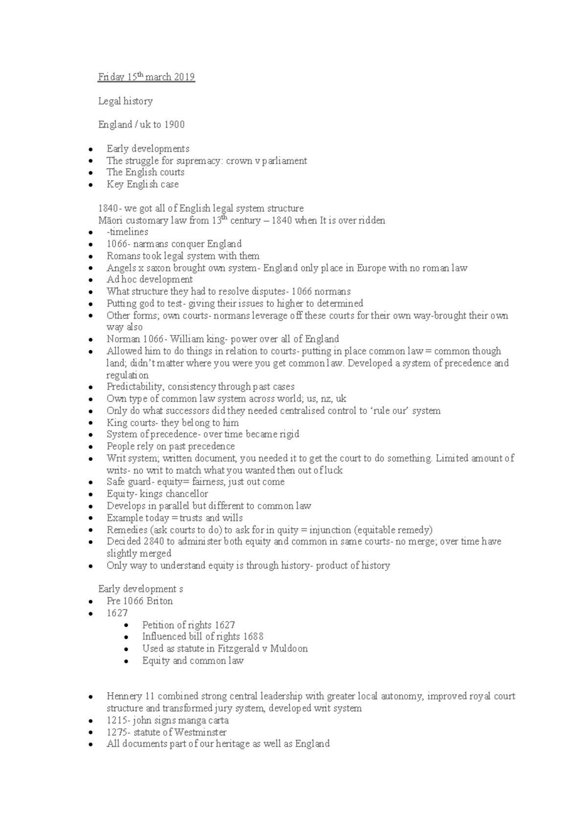 Legal History Notes - Friday 15th march 2019 Legal history England / uk ...