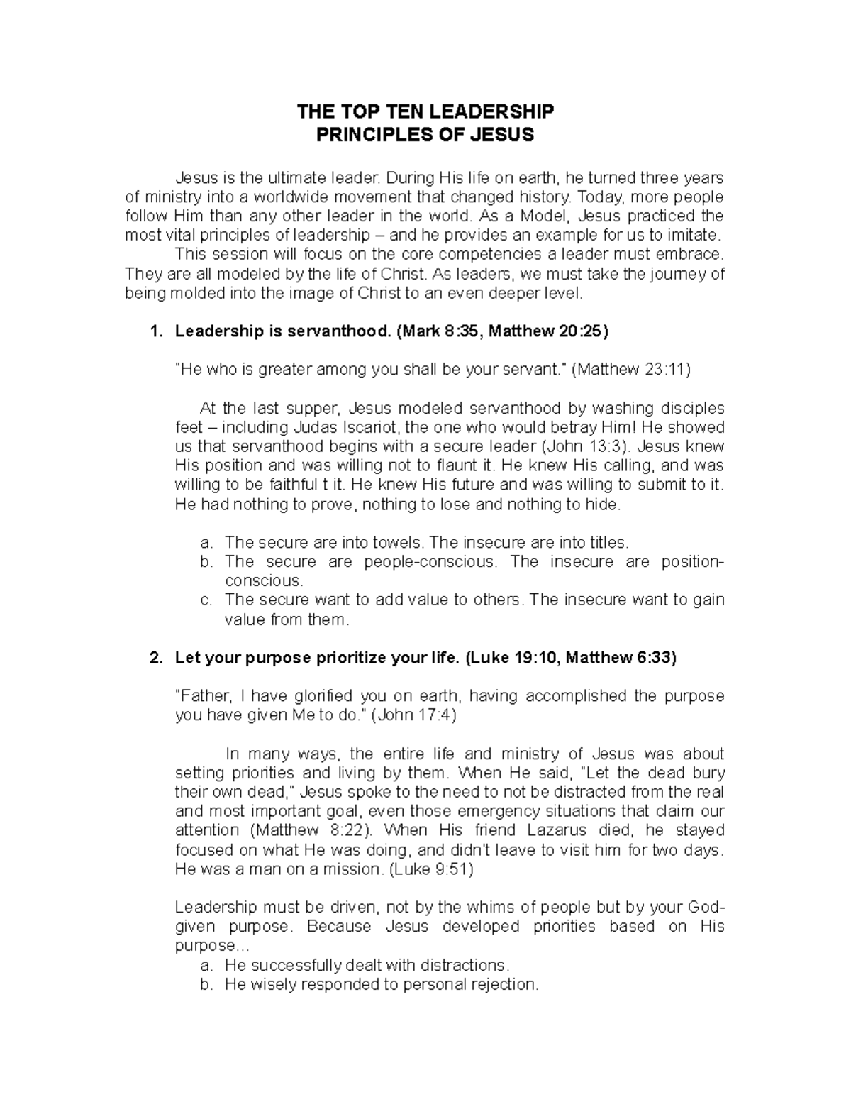 TOP TEN Leadership Principle OF Jesus - THE TOP TEN LEADERSHIP ...