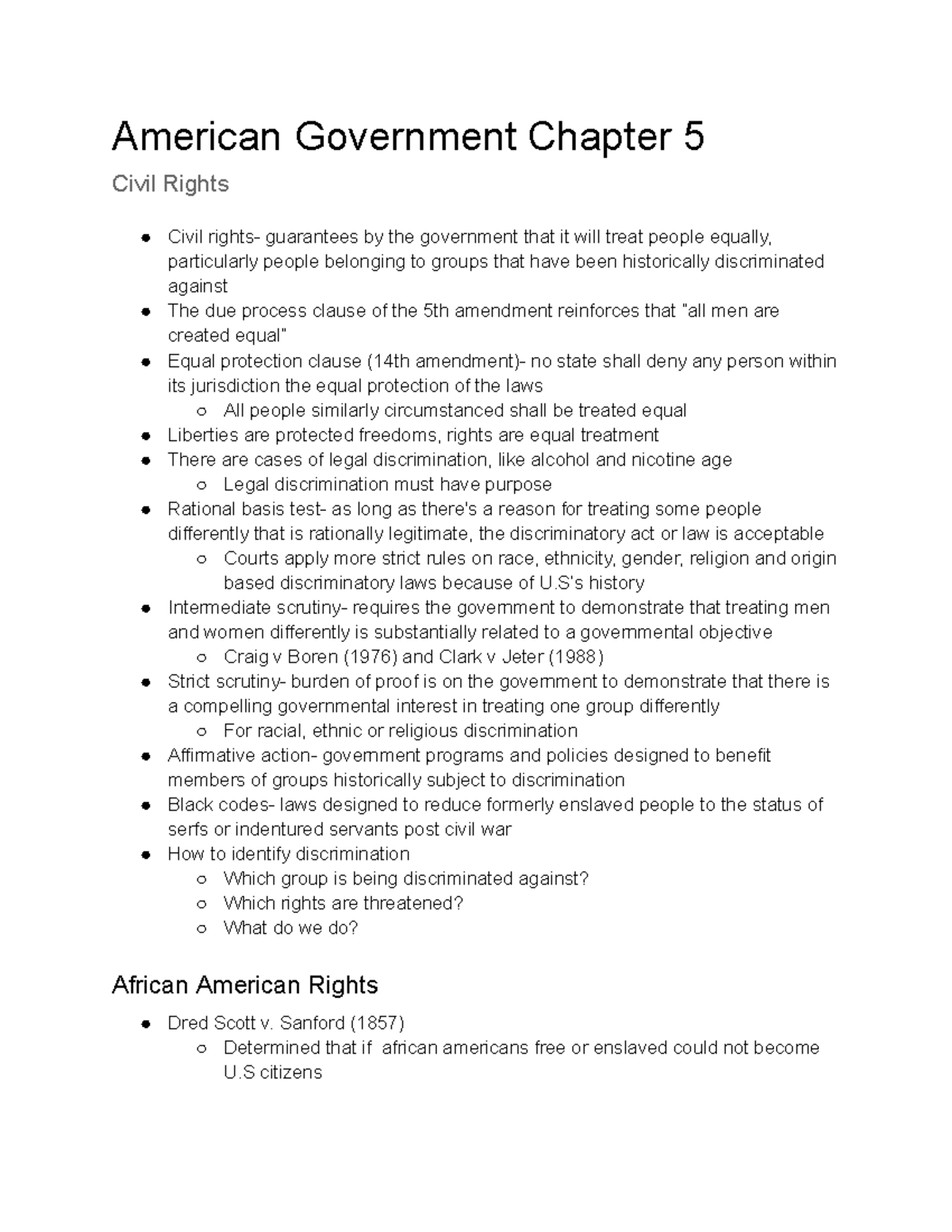 American Government Chapter 5: Civil Rights - Sanford (1857) Determined ...