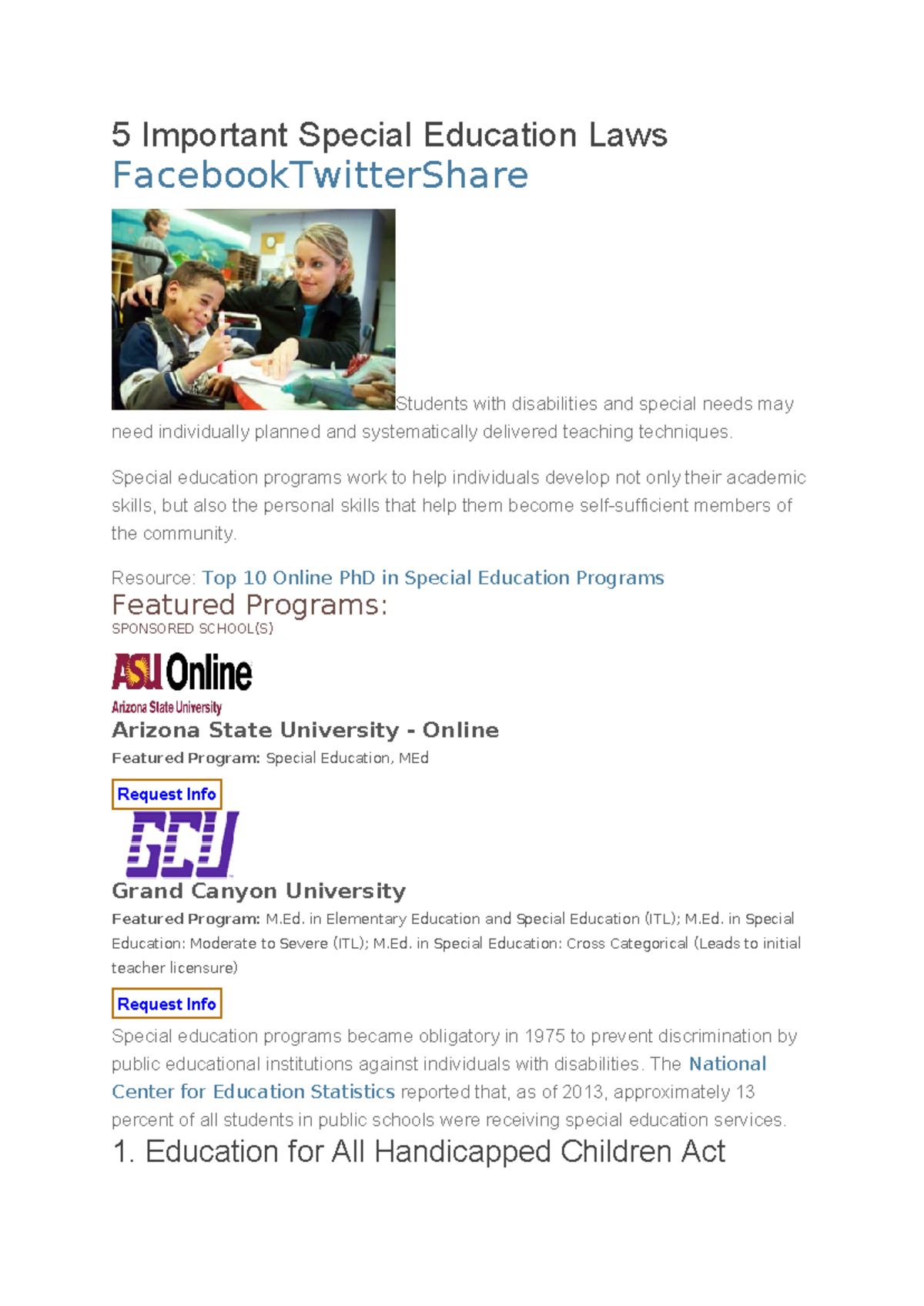 5 Important Special Education Laws - Special education programs work to ...