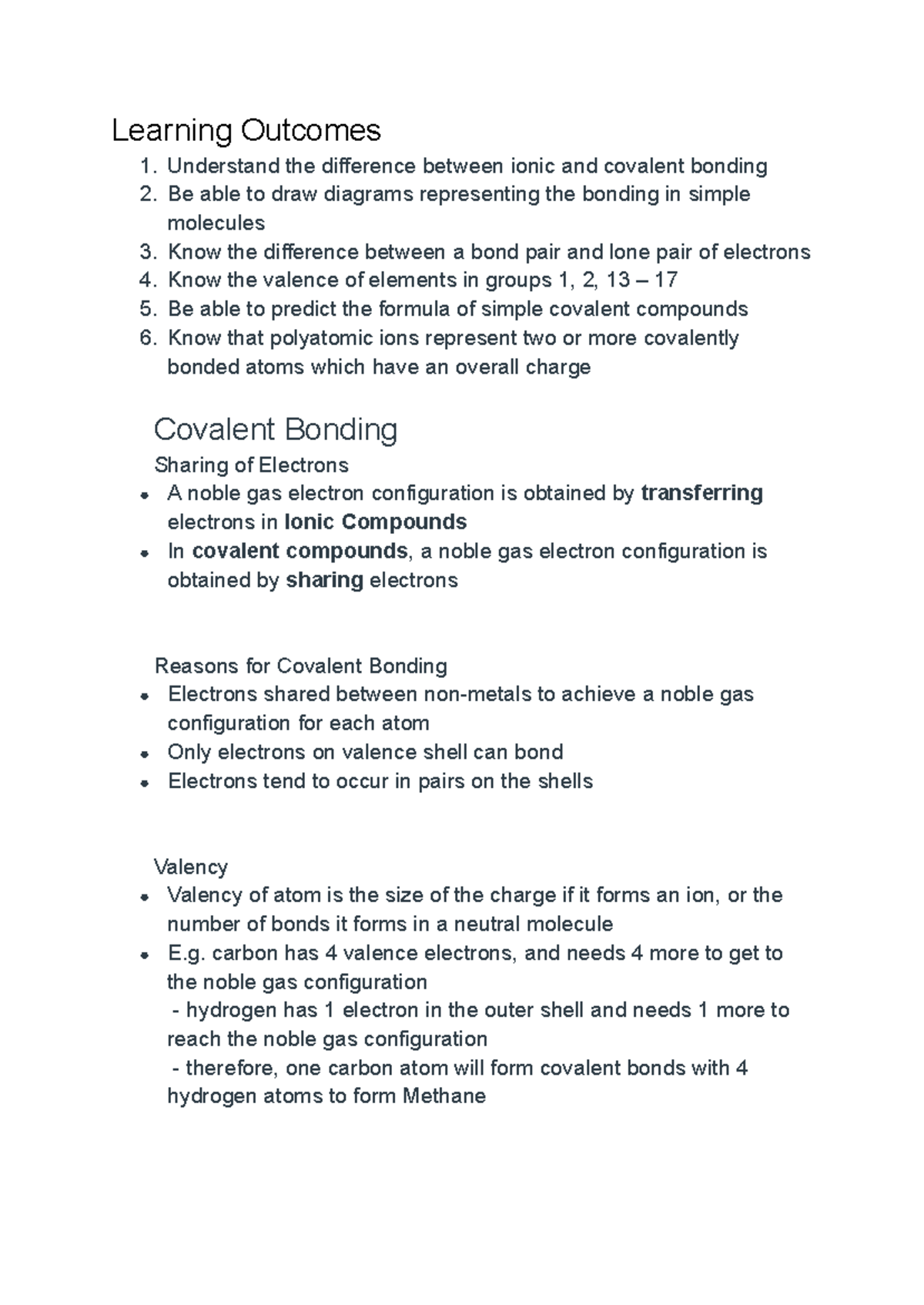Chemistry Notes - Learning Outcomes 1. Understand the difference ...