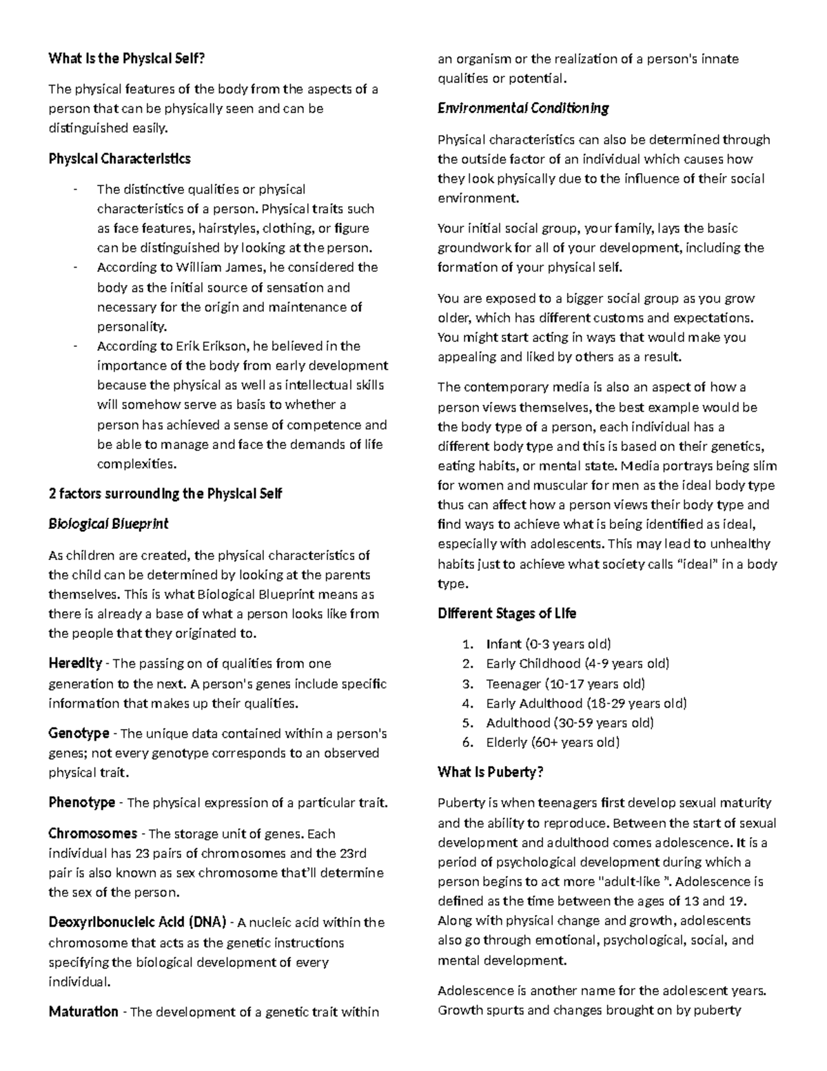Uts - What is the Physical Self? The physical features of the body from ...