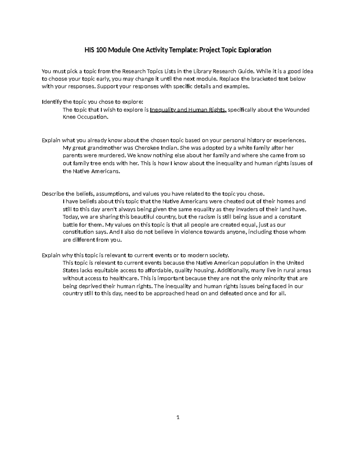 HIS100 1-2 activity - assignment for module 1 - HIS 100 Module One ...