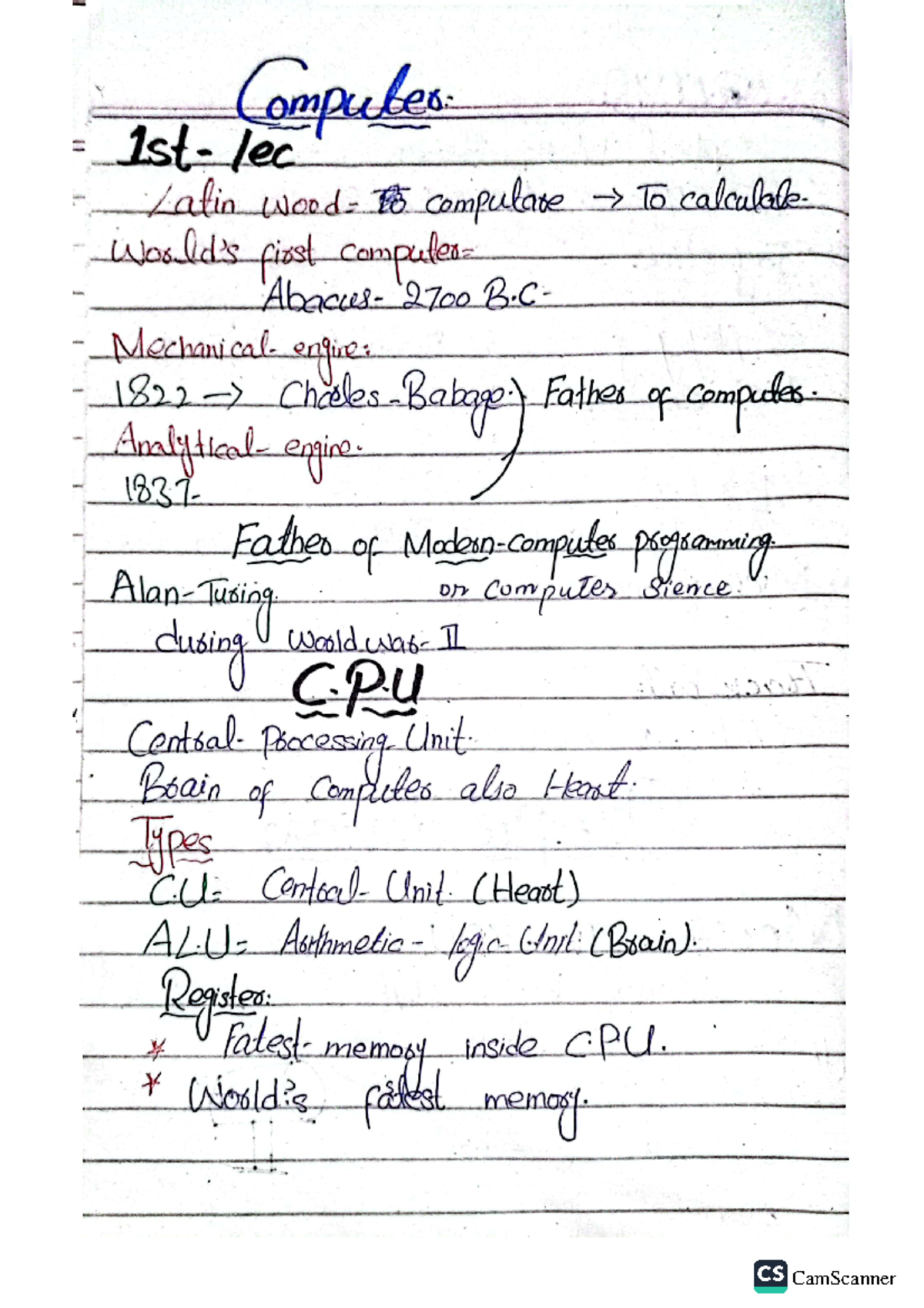 Basic computer - Computes lec Latin to compulare TO calculate. first ...