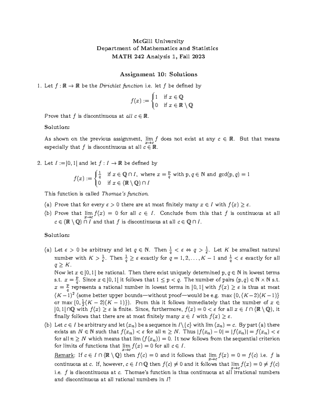 242f23ass10sol - solution - McGill University Department of Mathematics ...