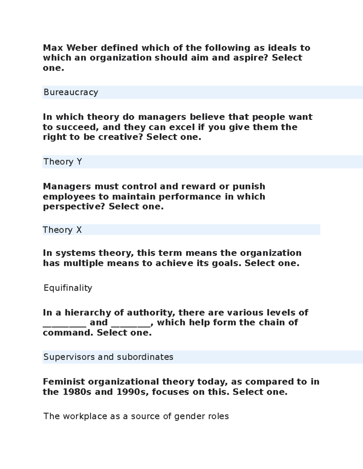 Mgt200 quiz 4 - Quiz from week 4 - Max Weber defined which of the ...