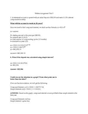 MATH 1201 WA Unit 5 - written assignment unit 5 Math Assignment 100 percent grade - MATH 1201 ...