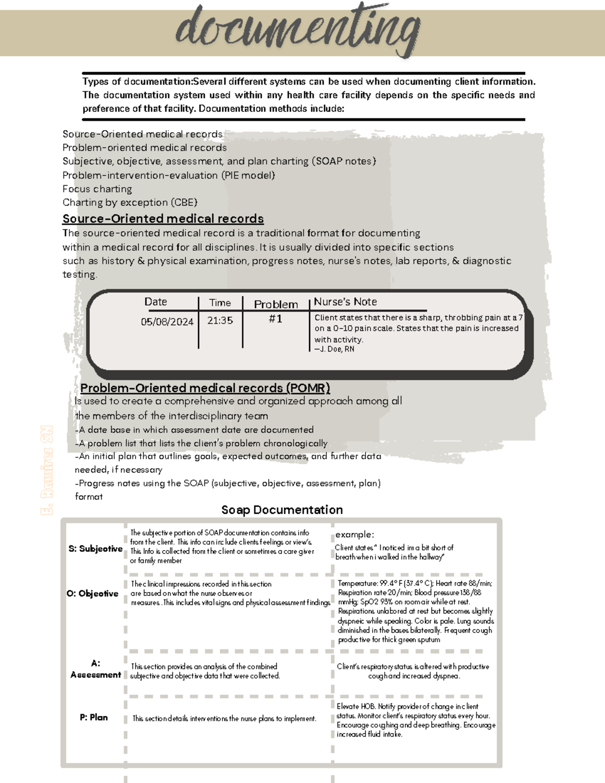 Documenting Notes - Problem-Oriented medical records (POMR) Is used to ...