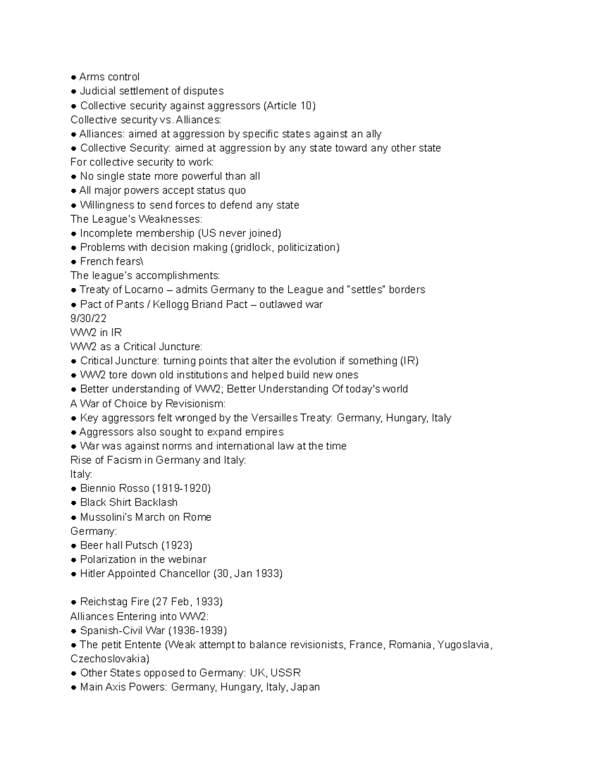 Pol 15a chapter 6 notes - Joyce - Arms control Judicial settlement of ...