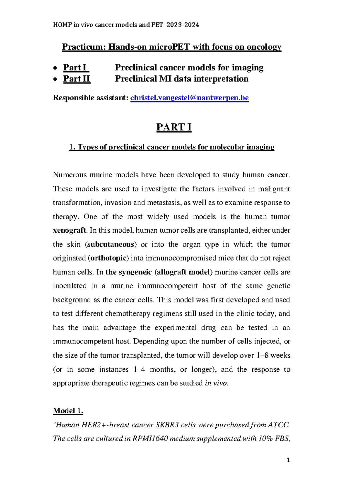 Practicum HOMP 2023 2024 - Practicum: Hands-on microPET with focus on ...