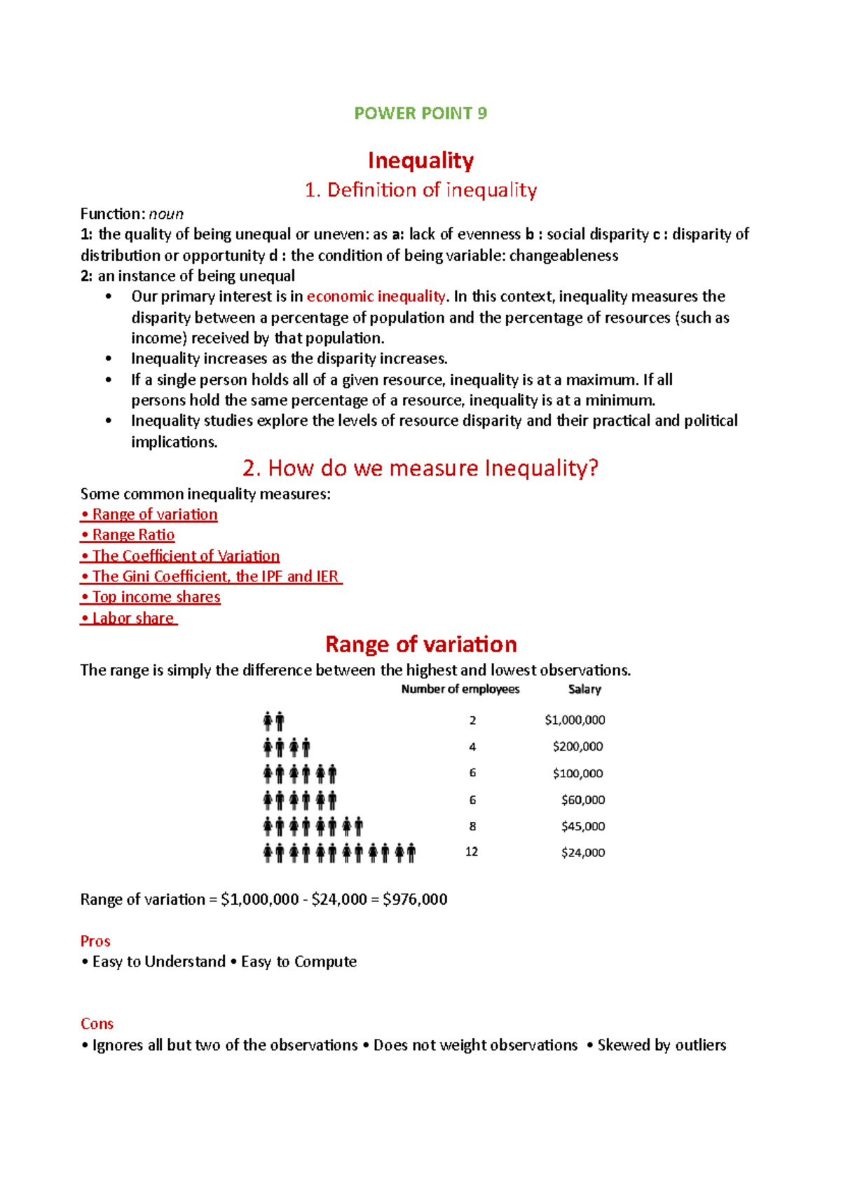 Power Point 9 - history - POWER POINT 9 Inequality 1. Definition of ...
