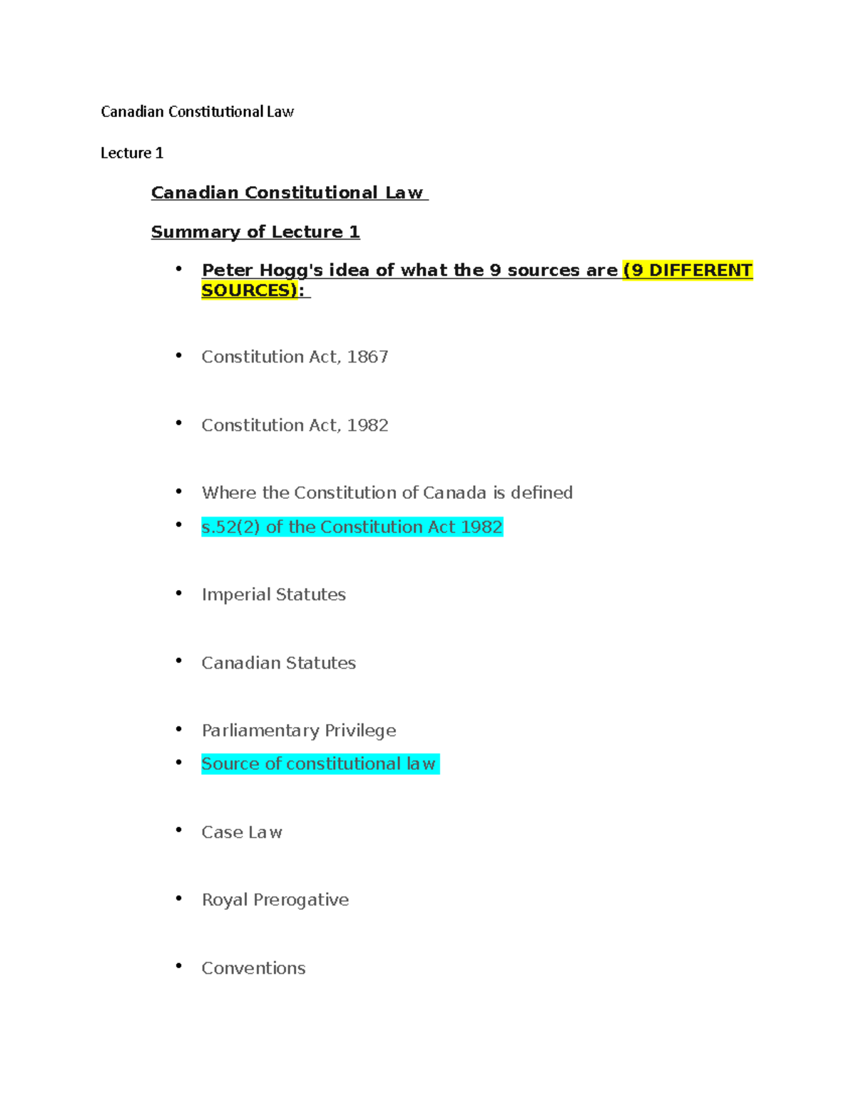 CCL Lecture 1 - Canadian Constitutional Law Lecture 1 Canadian ...
