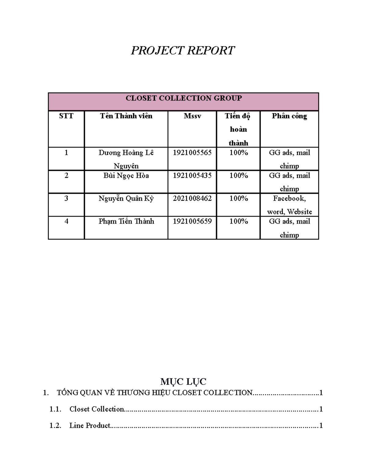 Project - Report - NHOM 4 - PROJECT REPORT CLOSET COLLECTION GROUP STT ...
