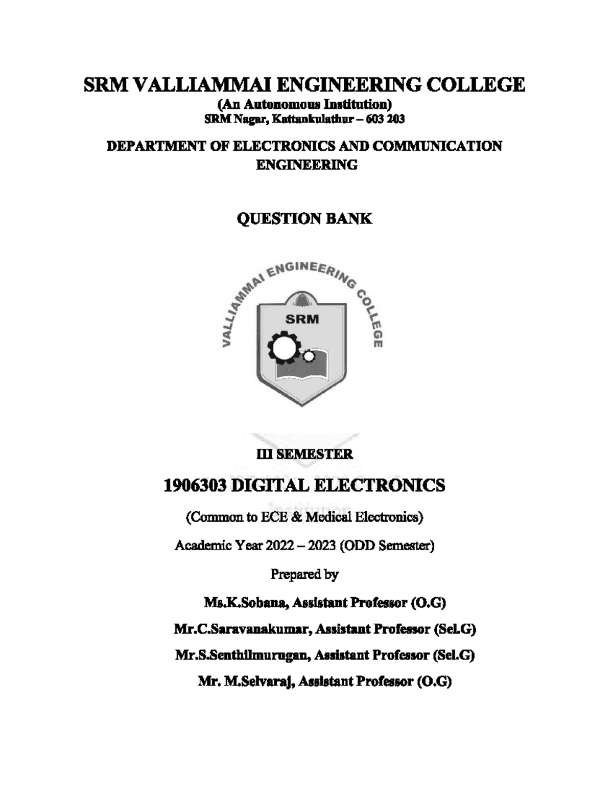SRM model QB - useful for exam pre - SRM VALLIAMMAI ENGINEERING COLLEGE ...