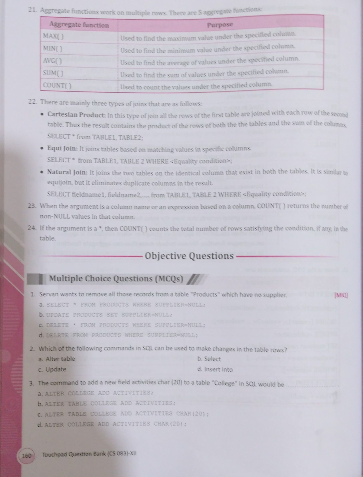 Database Class 12 Practice Pdf Engineering Studocu
