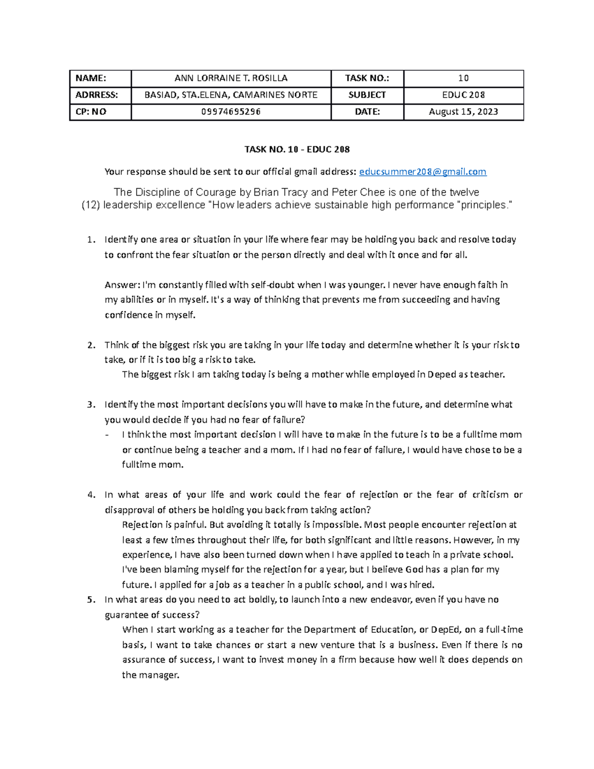 TASK 10 EDUC 208 annlorraine rosilla - NAME: ANN LORRAINE T. ROSILLA ...