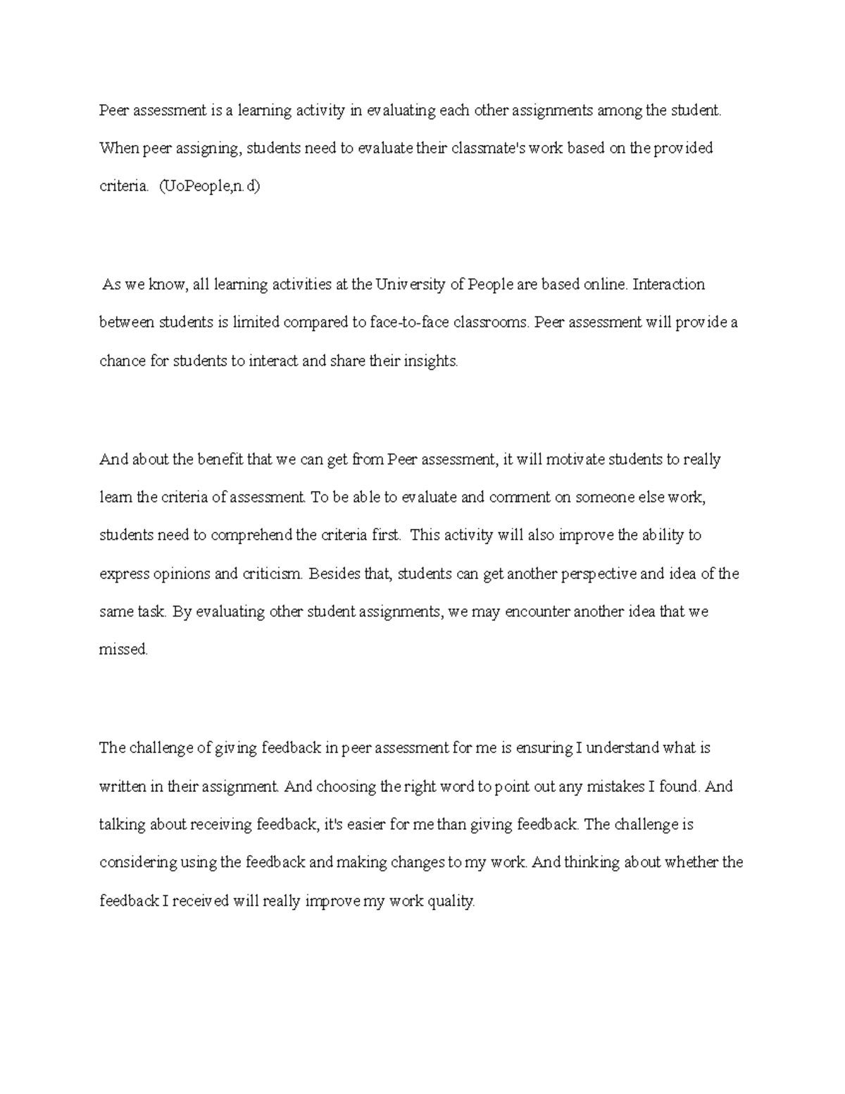 WA2 - english - Peer assessment is a learning activity in evaluating ...