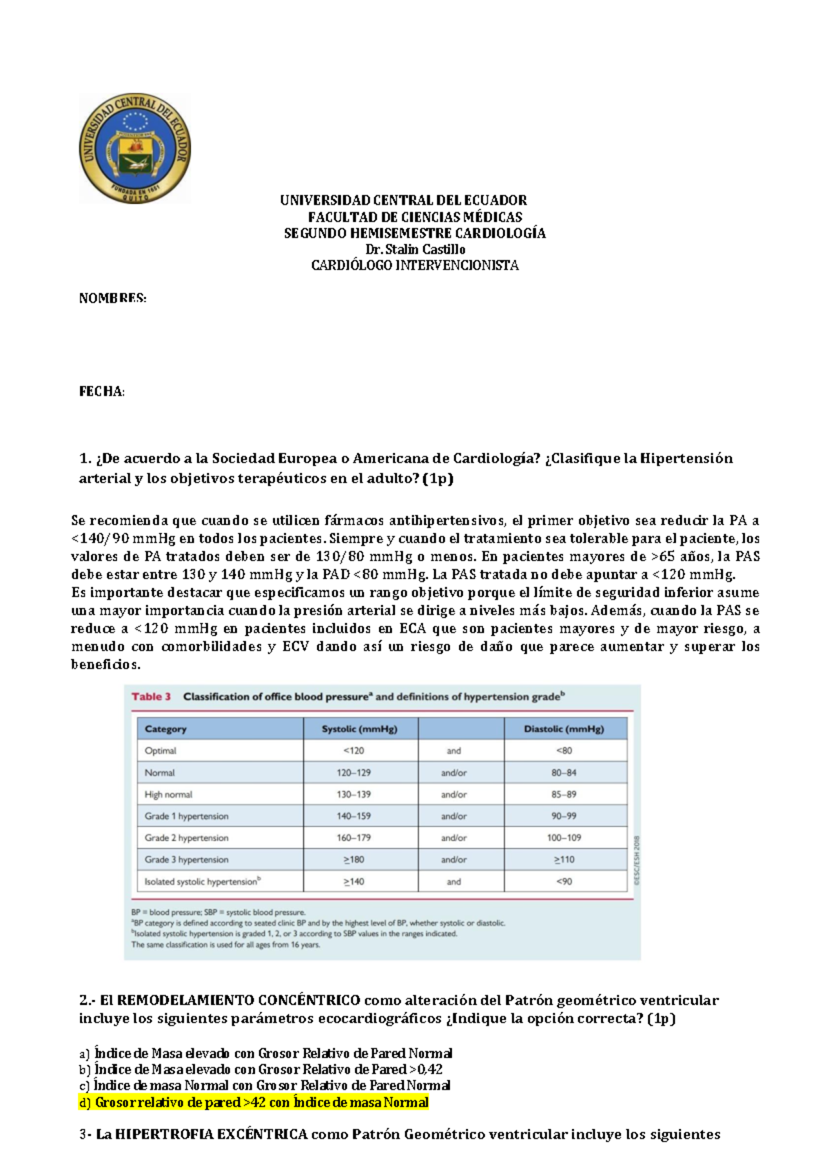 Examen 2 - qaaa - UNIVERSIDAD CENTRAL DEL ECUADOR FACULTAD DE CIENCIAS ...