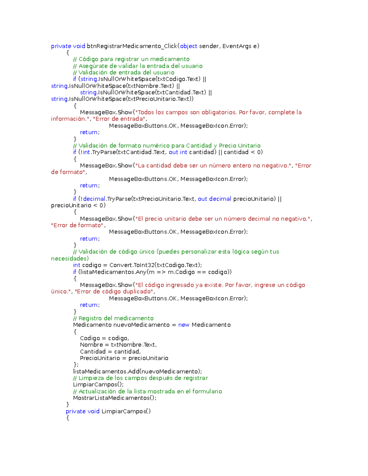 T2 - practica - private void btnRegistrarMedicamento_Click(object sender, EventArgs e ...