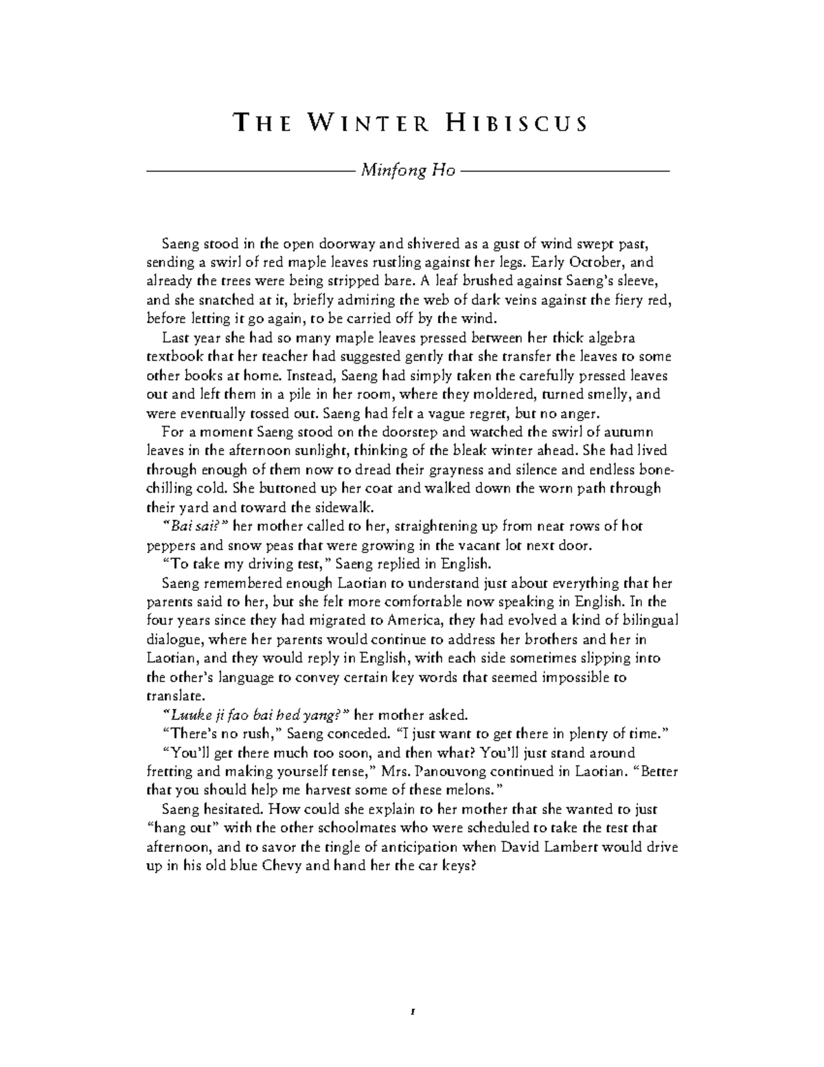 Winter Hibiscus By Minfong Ho - –––––––––––––––––––––––– Minfong Ho