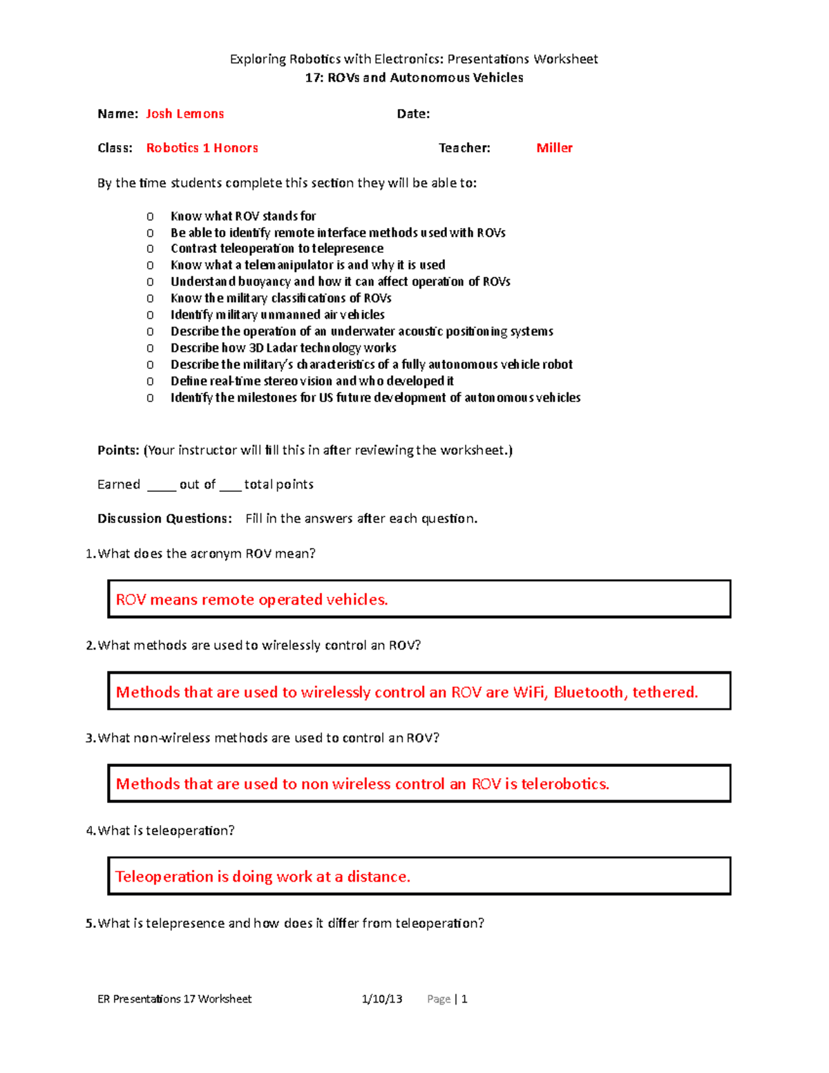 Joshua Lemons - Presentations 17 Worksheet - 17: ROVs and Autonomous ...