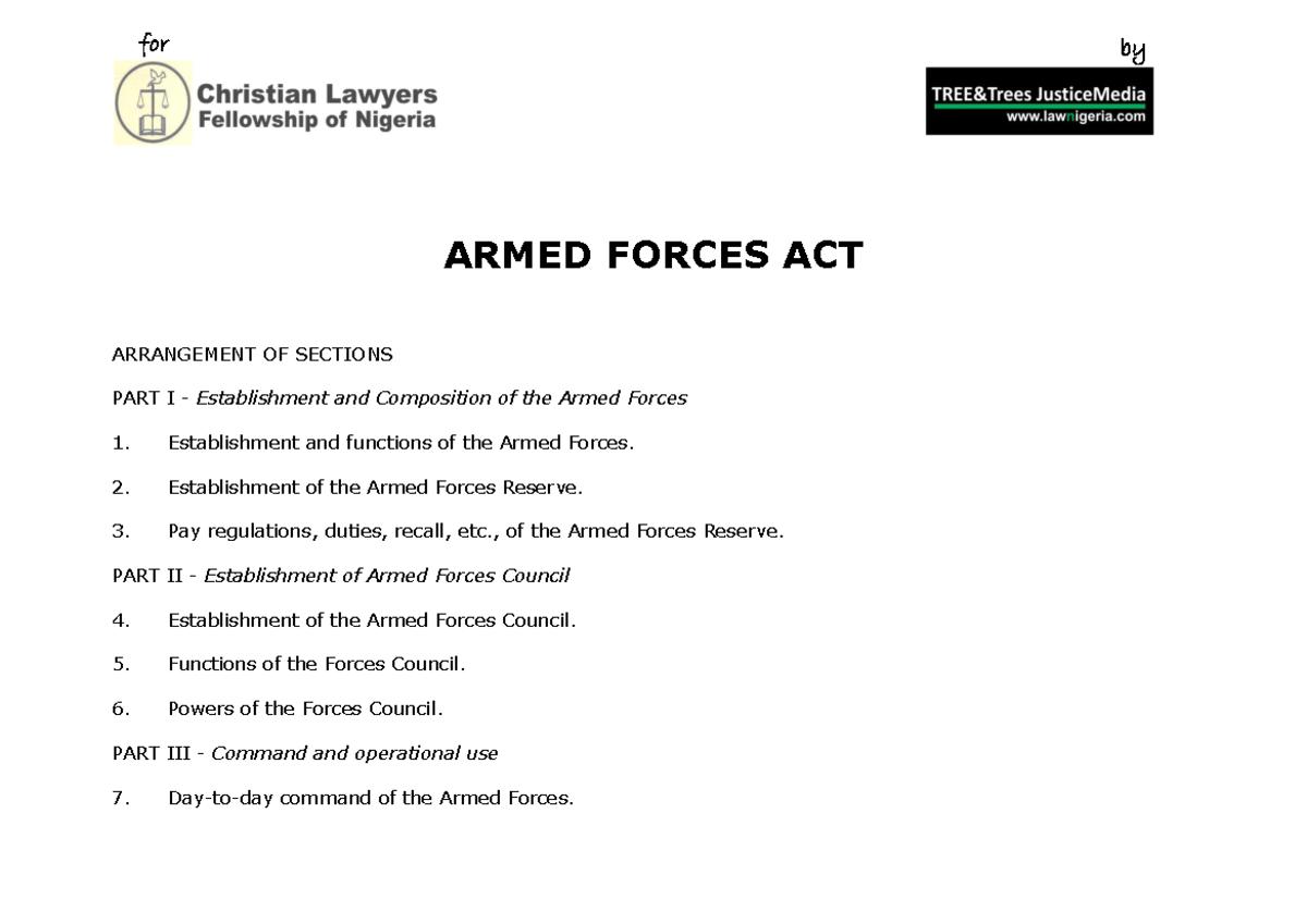 Armed Forces ACT - ARMED FORCES ACT ARRANGEMENT OF SECTIONS PART I ...