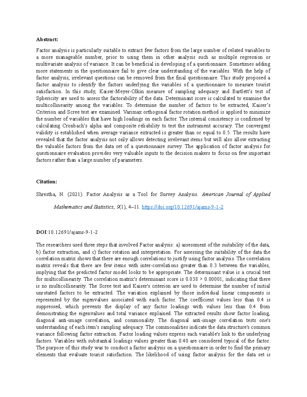 Cbaaa - Cbaa - Abstract: Factor analysis is particularly suitable to ...