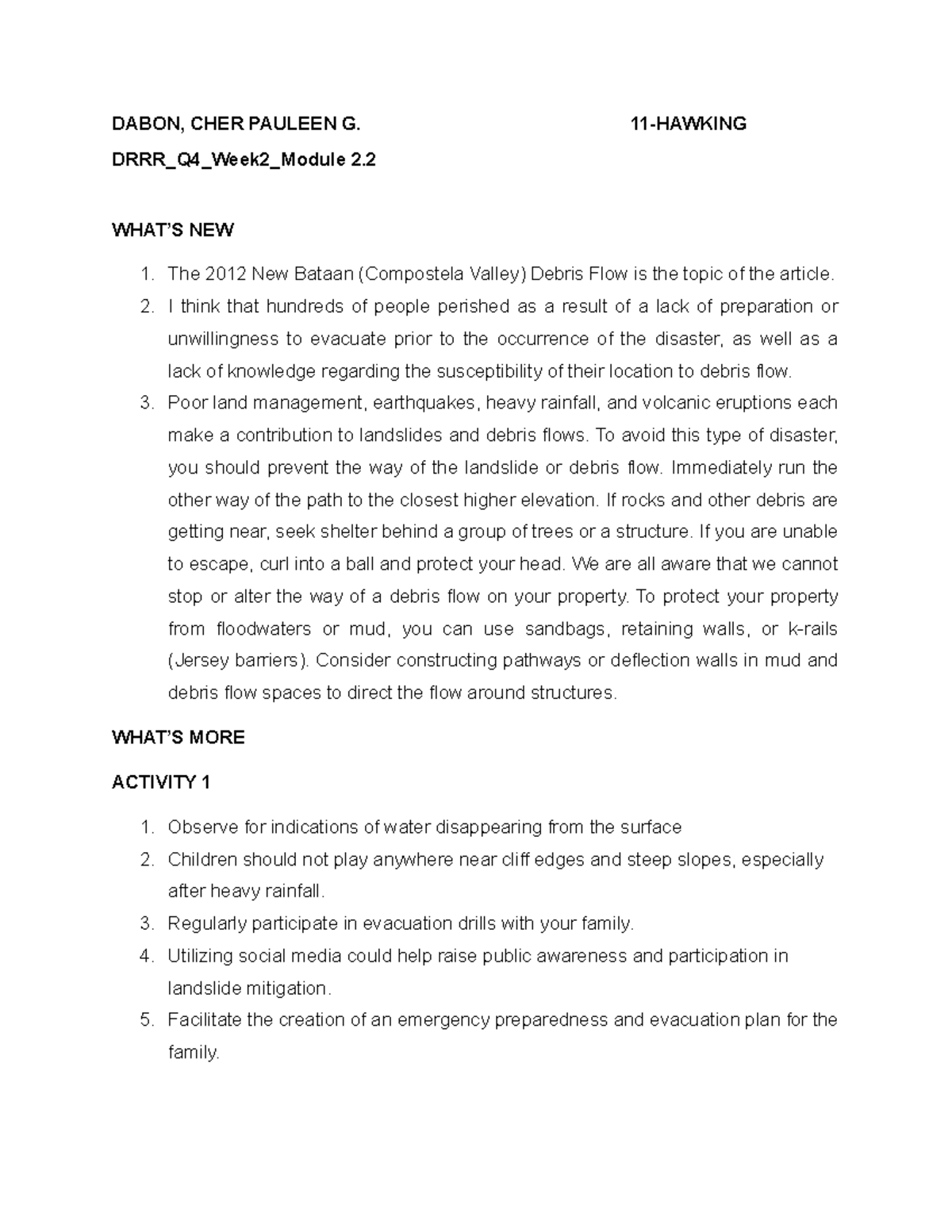 Dabon-DRRR Q4 Week2 Module-2 - DABON, CHER PAULEEN G. 11-HAWKING DRRR ...