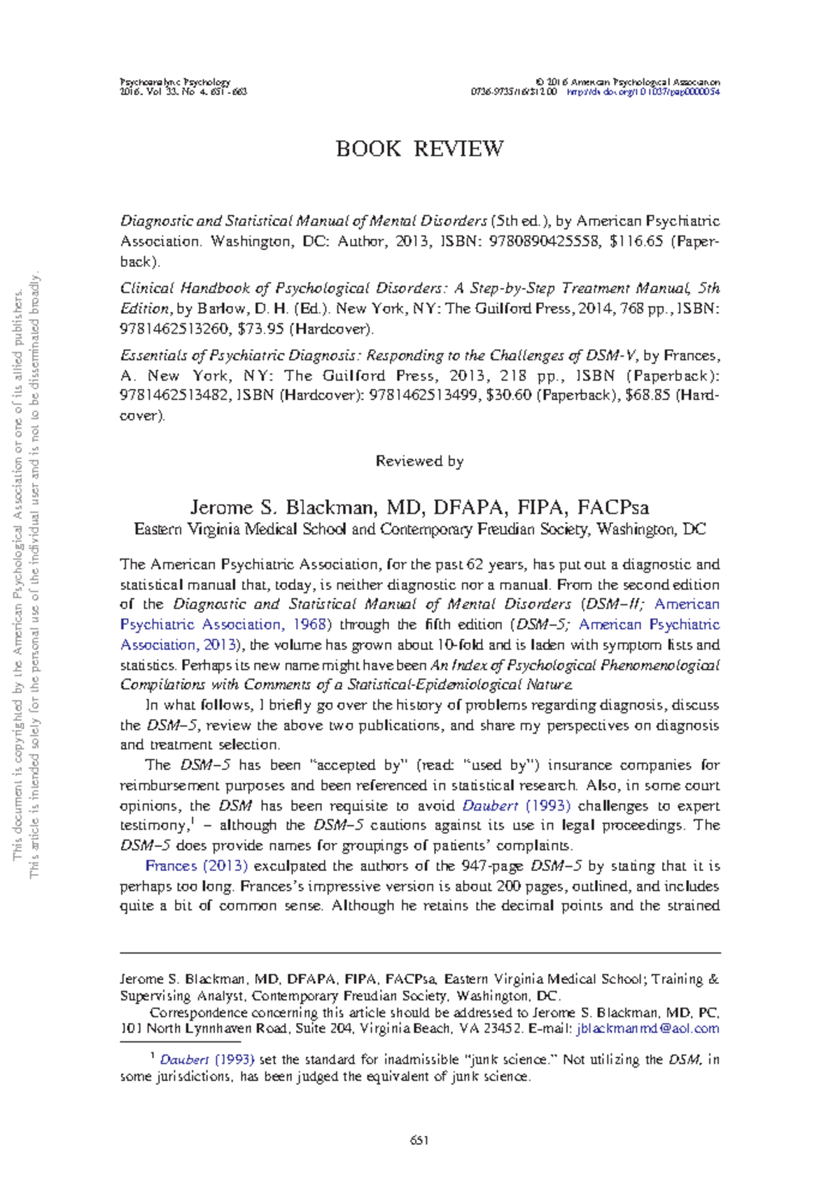 Article 2 - sdfsdfsdfsdf - BOOK REVIEW Diagnostic and Statistical ...