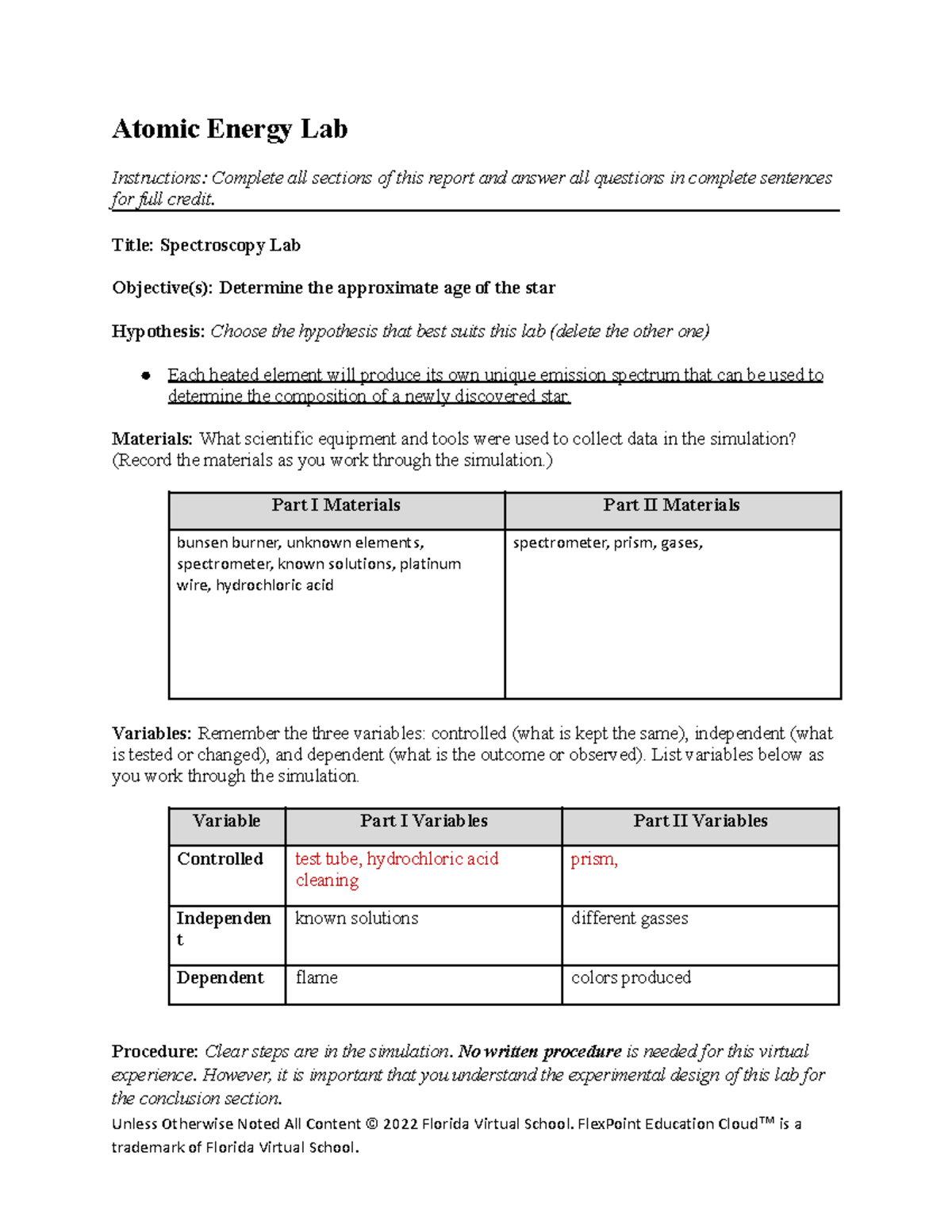 Atomic Energy Lab - Atomic Energy Lab Instructions: Complete all ...
