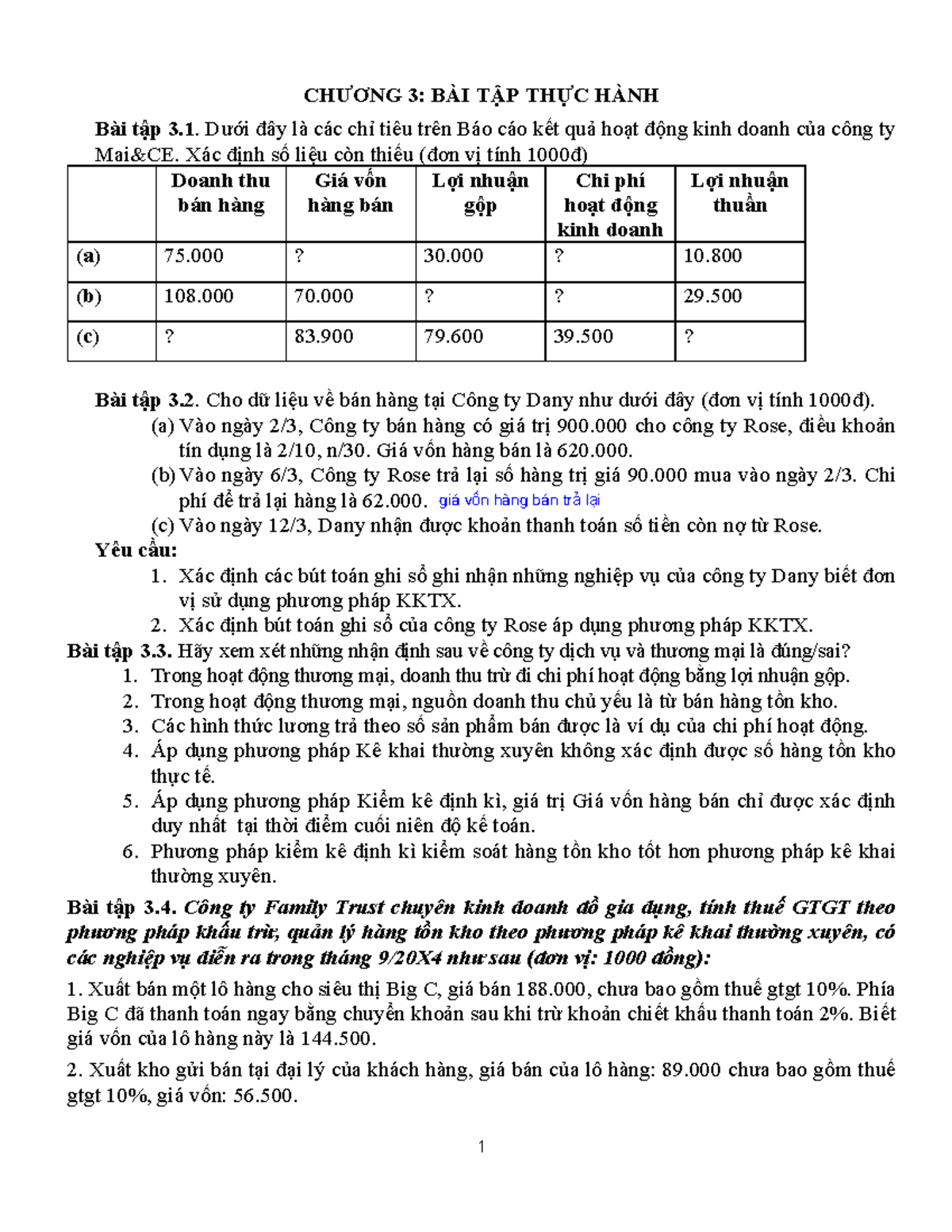 Bài tập chương 3 nlkt - nguyên lí kế toán - CH ̄ƠNG 3: B¿I T¾P THỰC H¿NH B‡i t¿p 3. Dưới đ‚y l ...