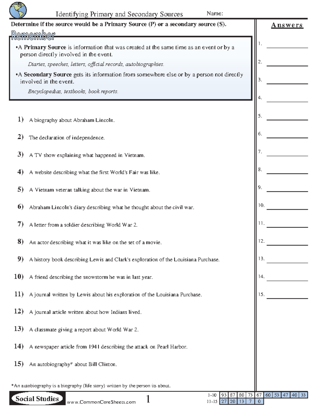 Primary-and-Secondary-Sources-Quiz fill-1 - A n s w e r s Social ...