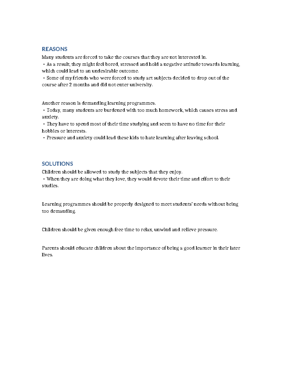 Reasons Solution - REASONS Many students are forced to take the courses ...