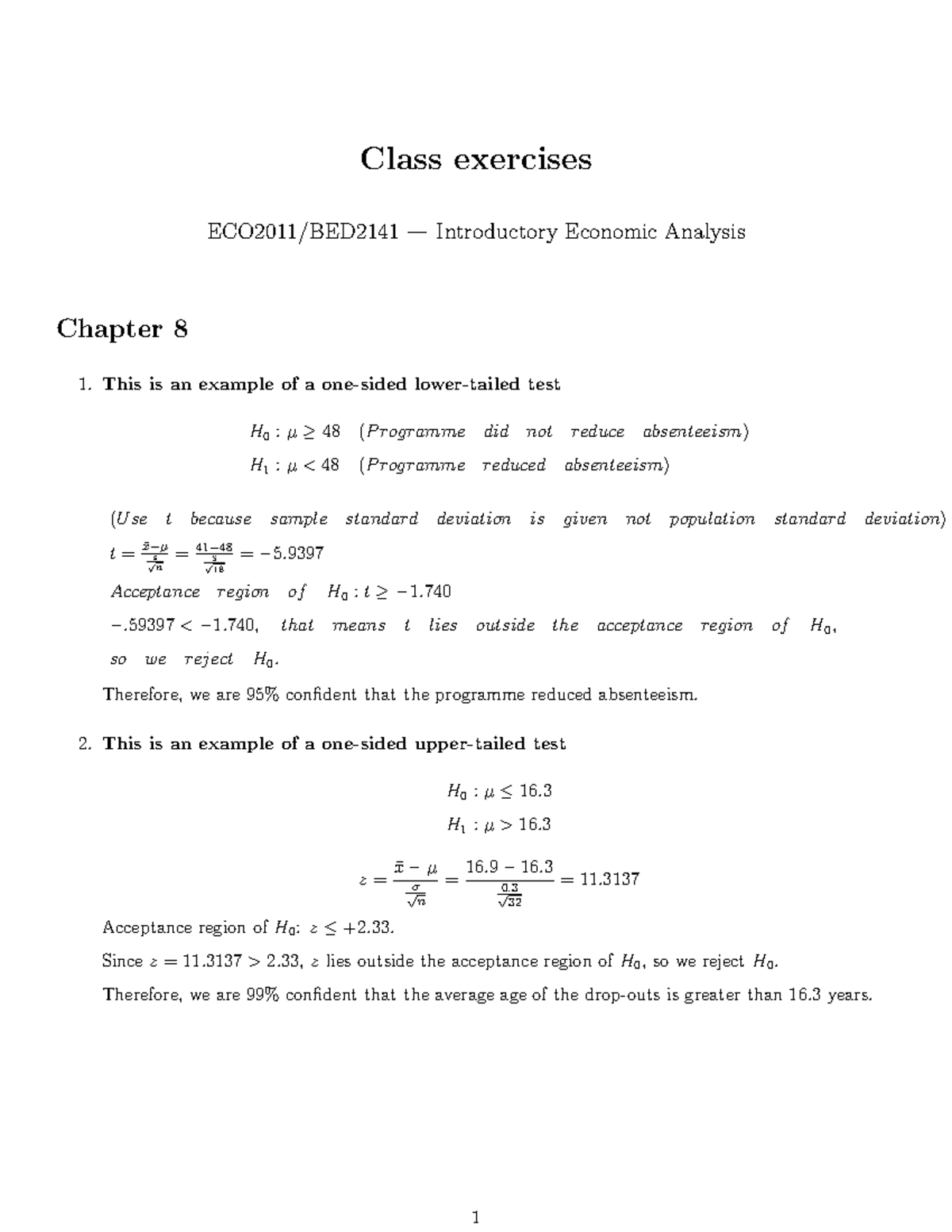 Chapter 8 Class Exercises Solutions Class Exercises Eco2011bed2141 — Introductory Economic 