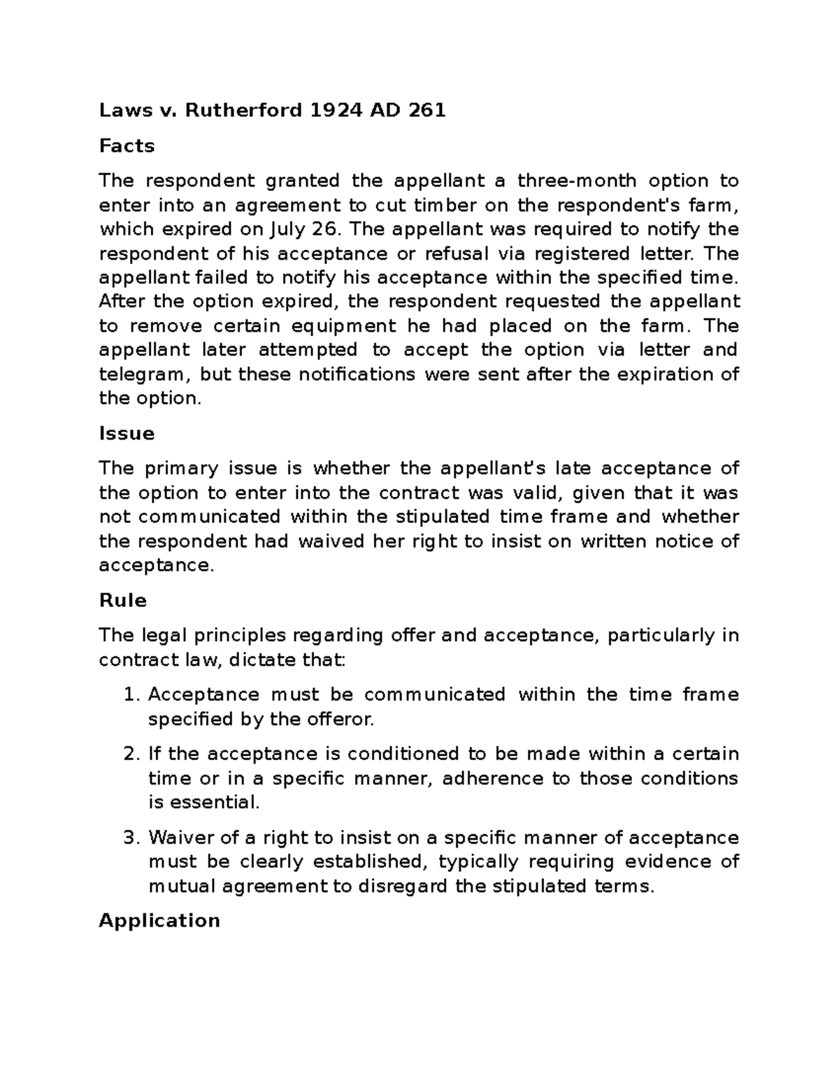 Laws v - Case law - Laws v. Rutherford 1924 AD 261 Facts The respondent ...