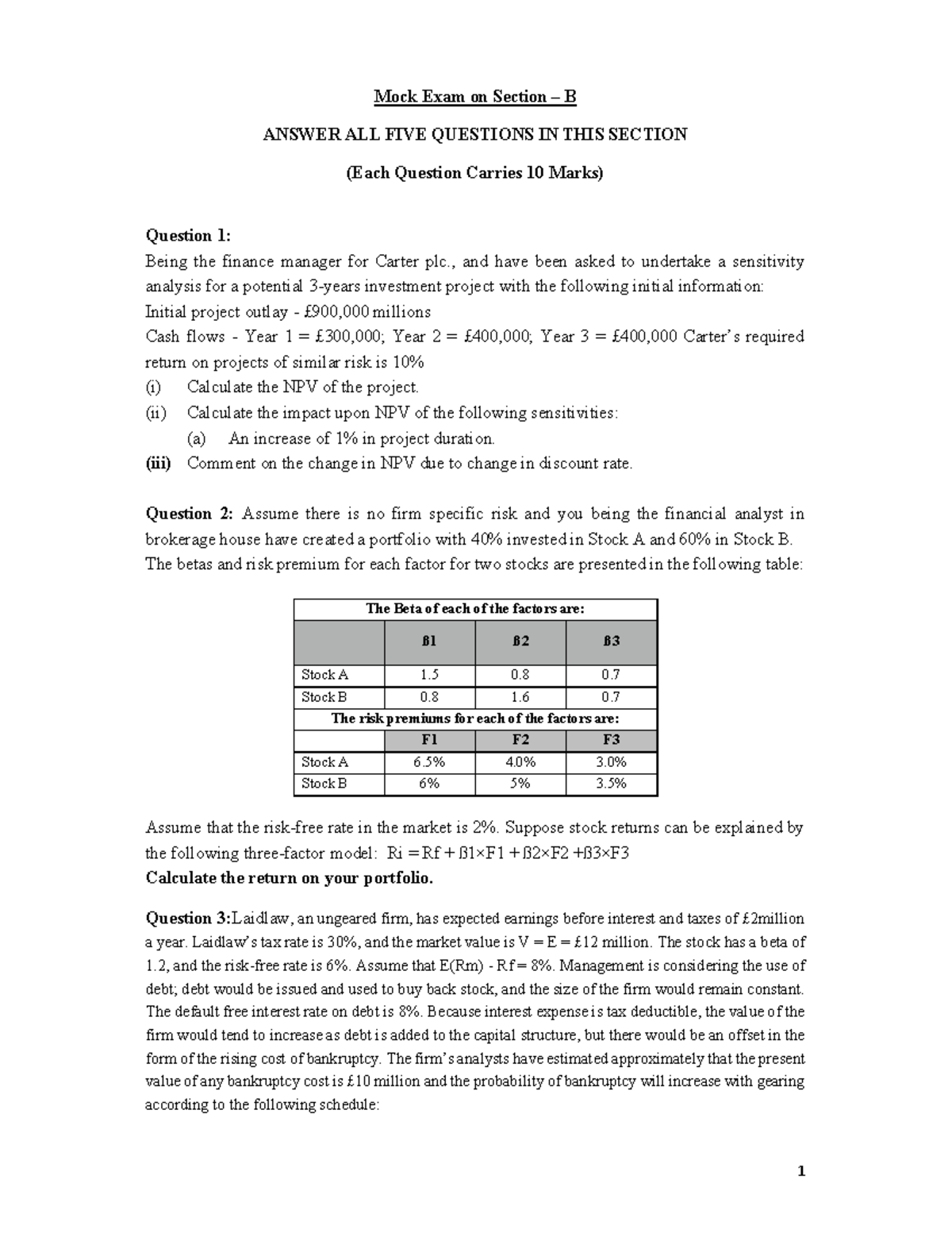 Sample/practice exam - Warning: TT: undefined function: 32 Mock Exam on Section – B ANSWER ALL ...