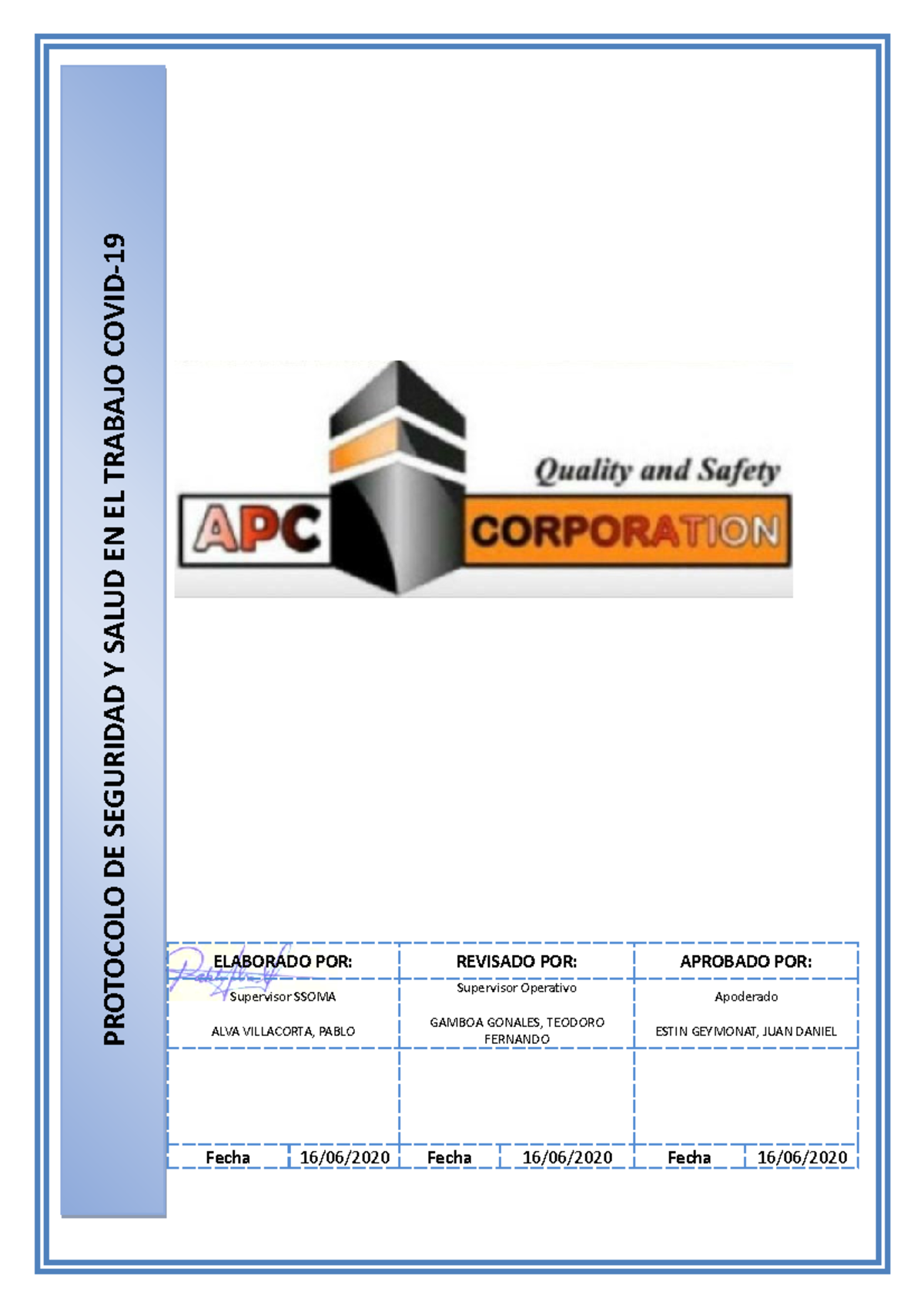 APC-SST-PROT-001 Protocolo de SST - Covid-19 - PROTOCOLO DE SEGURIDAD Y SALUD EN EL TRABAJO ...
