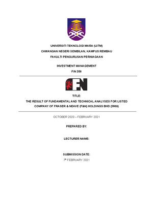 FIN358 - Individual Assignment - UNIVERSITI TEKNOLOGI MARA KEDAH ...