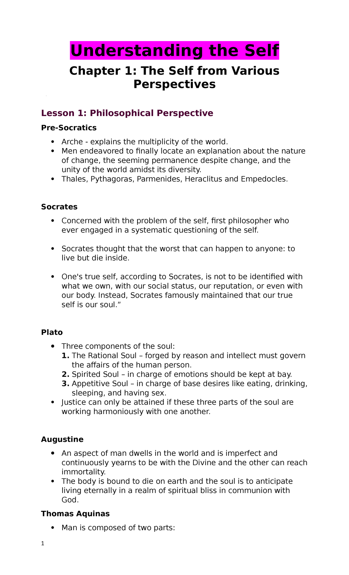 The Self from Variuos Perspectives (UTS CH1) - Understanding the Self ...