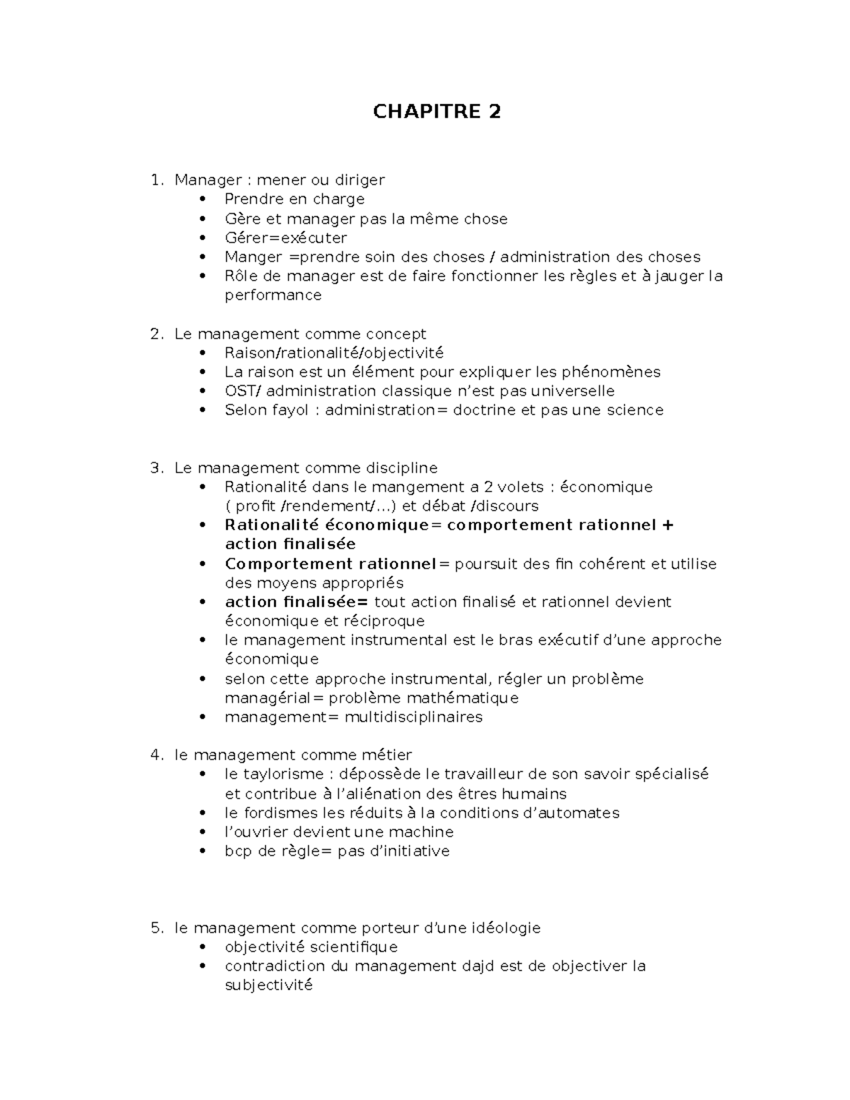 Chapitre 2 - Résumé Le management réhumanisé - CHAPITRE 2 Manager : mener ou diriger Prendre en ...